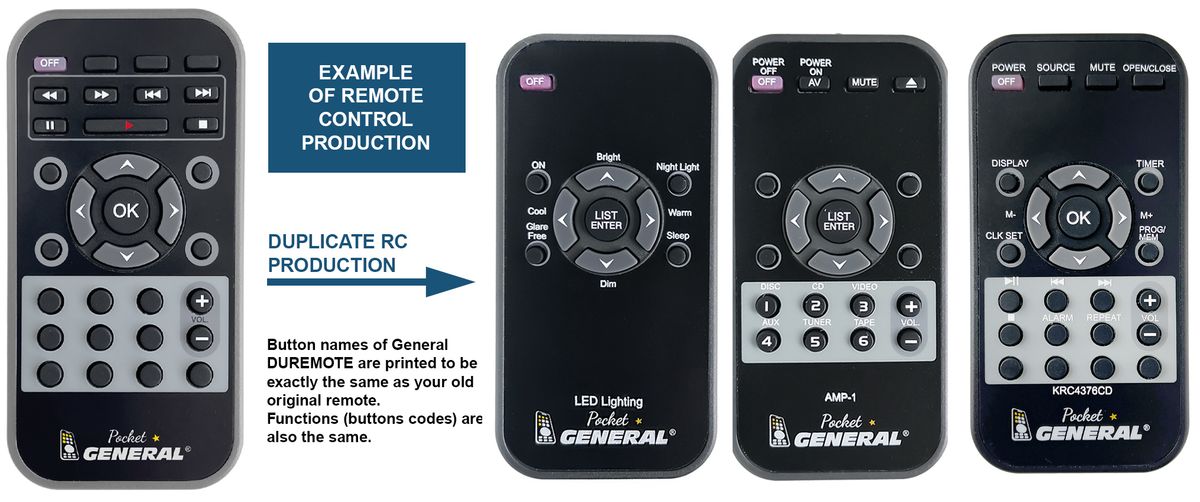 GENERAL POCKET DUPLICATE tailor made remote control with button ...