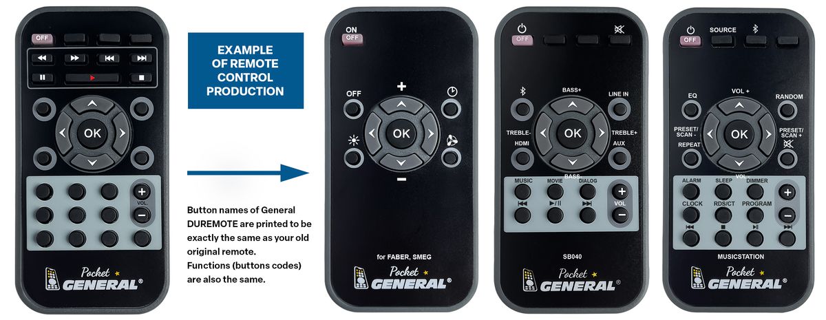 GENERAL POCKET DUPLICATE tailor made remote control with button ...