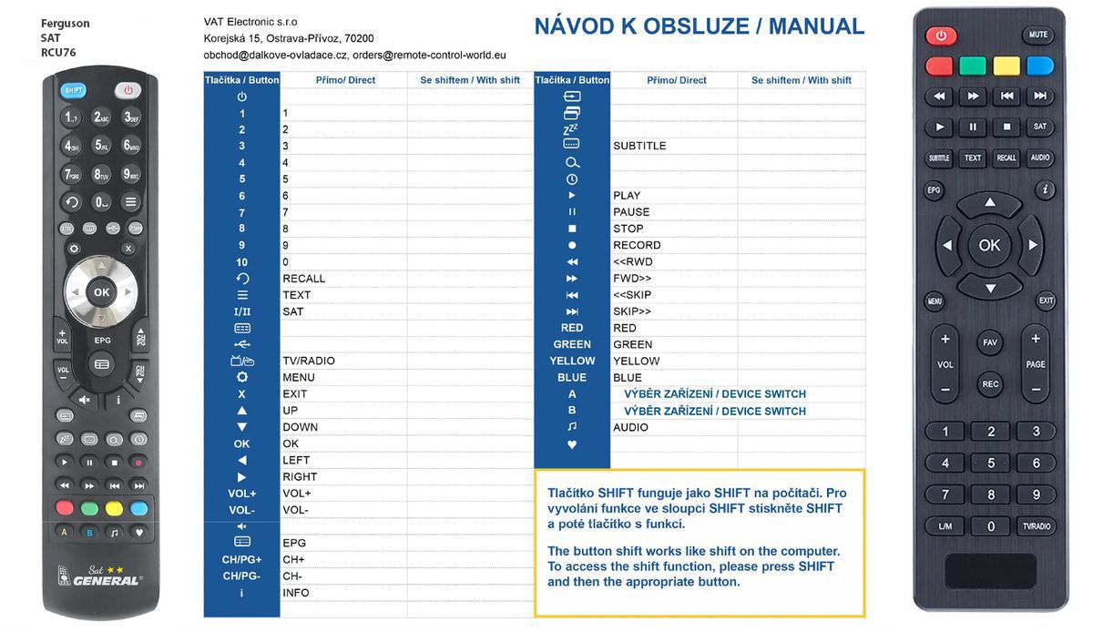 FERGUSON Ariva T75, RCU76 IR - compatibele afstandsbediening van het ...